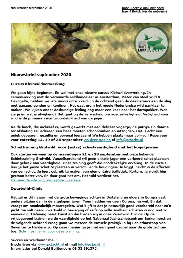 Nieuwsbrief Praktijkcentrum – Nederlandse Organisatie voor Jacht en Grondbeheer
